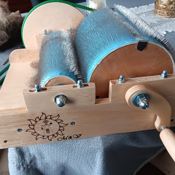 Set: Wooden Drum Carder for Wool and Fiber Combing Cardings Blending ...