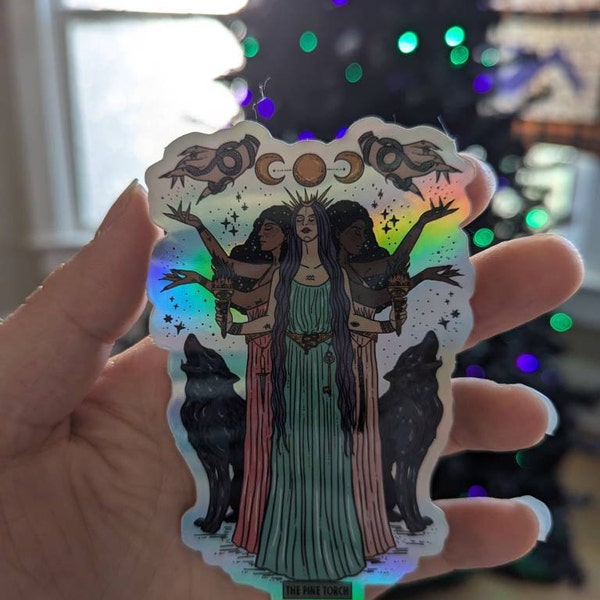 Hecate Triple Goddess Holographic Sticker, Witchy Triple Goddess ...
