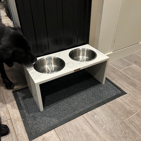 Oak Wood Dog Feeding Table, Elevated Cat Bowl, Minimalist Station With ...