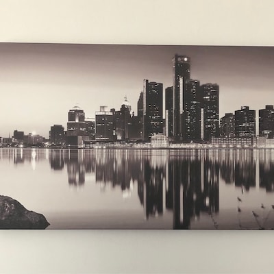 Detroit Skyline Canvas in B&W, Detroit Large Wall Art, Detroit Print ...