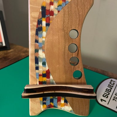 Blue Wood Marquetry Inlaid Phone Stand Wood Phone Stand Bamboo Phone ...