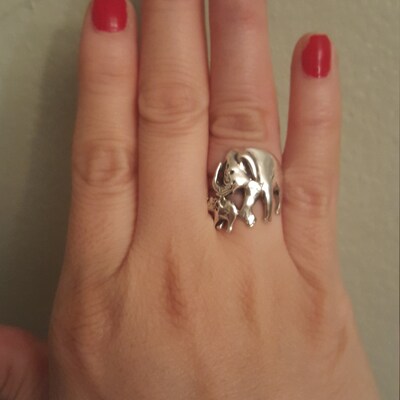Sterling Silver 925 Elephant Ring Mother and Baby Elephant Ring Cute ...