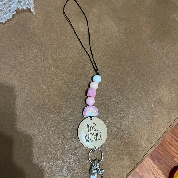 Boho Rainbow Daisy Beaded Teacher Lanyard, ID Badge Holder, Lanyard for ...