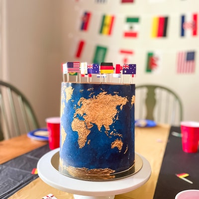 Blue Vintage World Map Wrap Around Edible Cake Topper, ICING Sheet ...