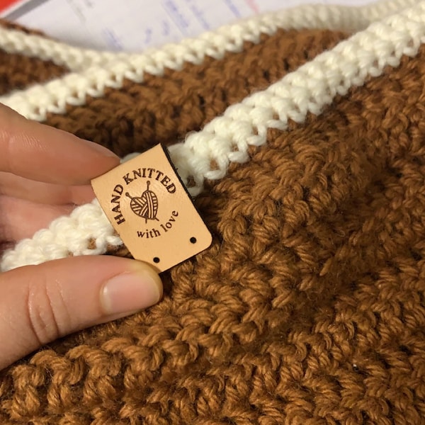 Folding Leather Label Pack - Hand Knitted With Love - O5 - Genuine ...