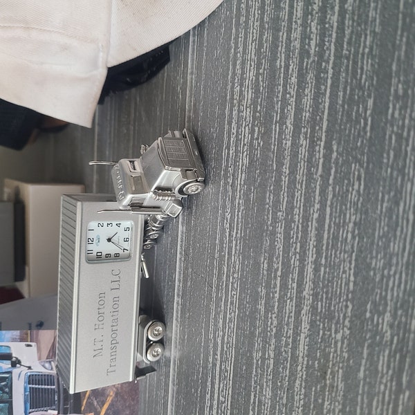 Silver Metal Semi Truck Mini Desk Clock - Engraved Personalized Desktop ...