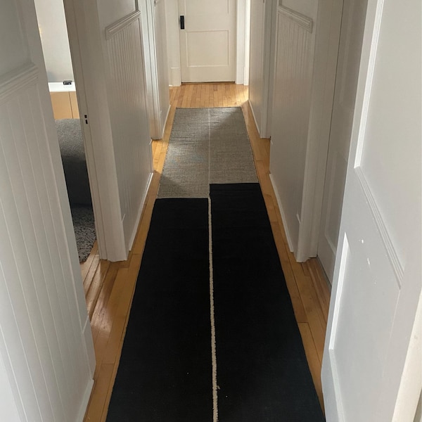 Handwoven Wool Rug Runner, Black White Wool Runner Rug, Entryway ...
