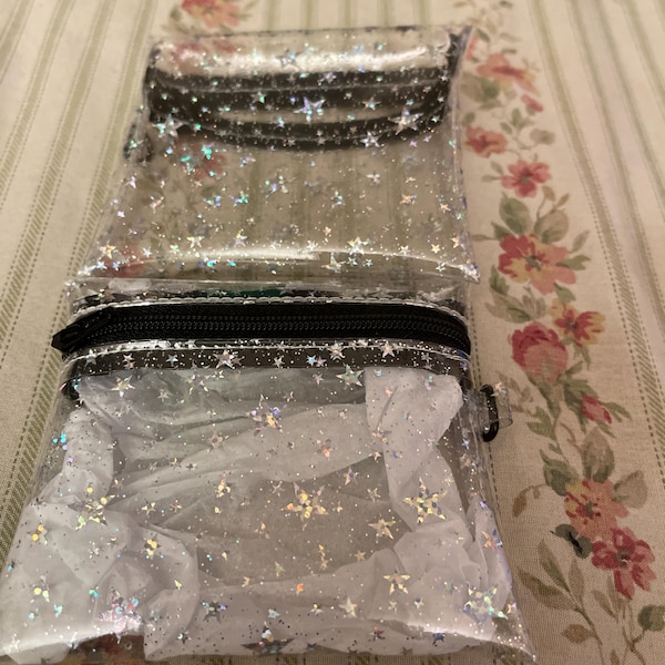 Clear Coin Pouch Holographic Glitter Stars, Black or White Zipper Small ...