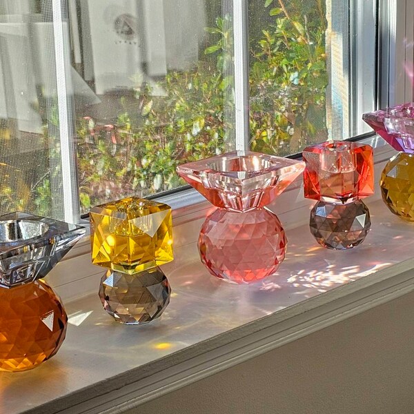Colorful Yellow Pink Red Crystal Candle Holder, Unique Design Sparkling ...