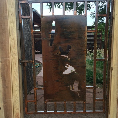 Outdoor Privacy Screen, Flying Bird Metal Wall Art, Crane, Heron Yard ...