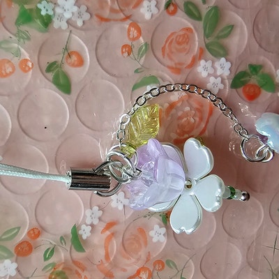 Pink Flower Phone Charm Beaded Lotus Flower Phone Strap Fairycore ...