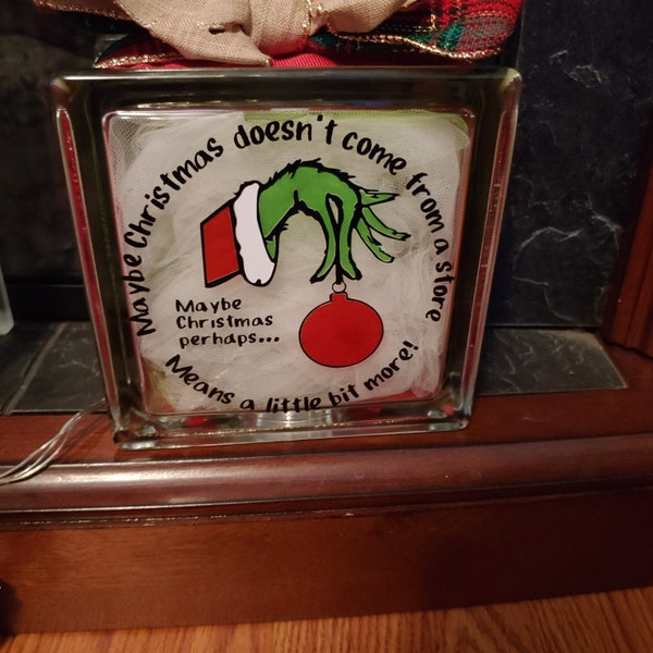 2 SIDED Lighted Glass Block - Grinch / Santa Claus - Etsy