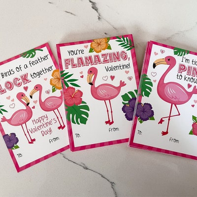 Flamingo Themed Tropical Classroom Valentine Cards Valentines 25 Pack ...