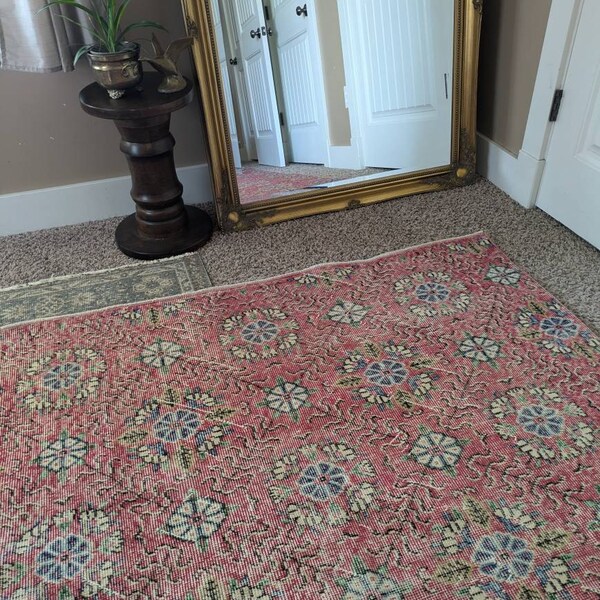 Oushak Pink Rug, Low Pile Rug, Oversize Rug, Turkish Rug, Rugs for ...