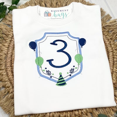 Birthday Party Monogram Crest Frame With Party Hat and Balloons Satin ...