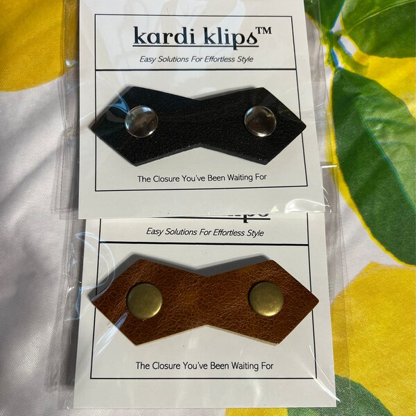 NEW Cinch Clip Silver & Black Leather Closure for Jackets, Shirts ...