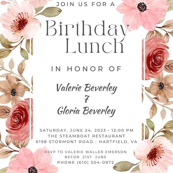 Let's Lunch Party Invitation Printable, Ladies Birthday Simple Luncheon ...