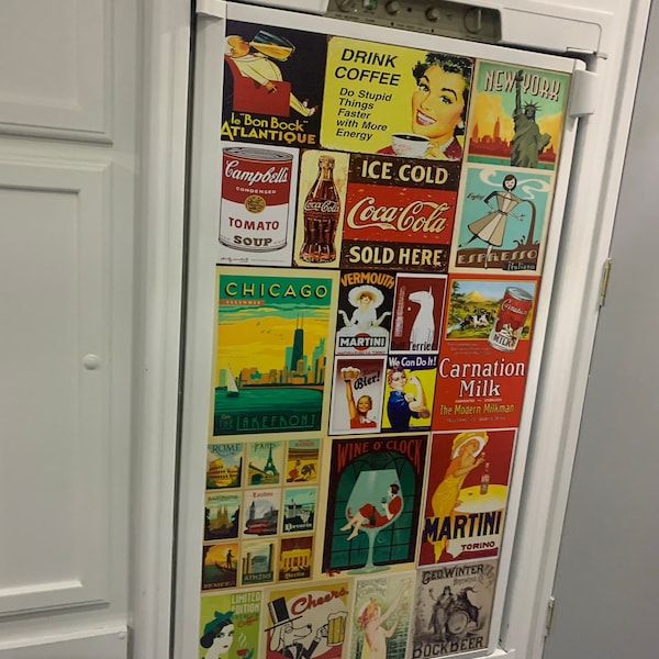 Retro Fridge Wrap Vintage Fridge Decals Vinyl Wrap Side by Side Retro ...