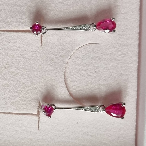 Genuine Ruby Drop Earrings 14K Gold Vermeil, Dainty Gold Dangle ...