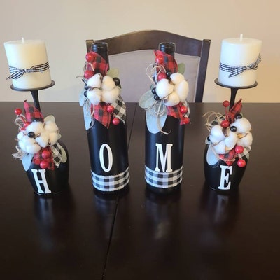 Buffalo Plaid Farmhouse Wine Glass Decor - Etsy
