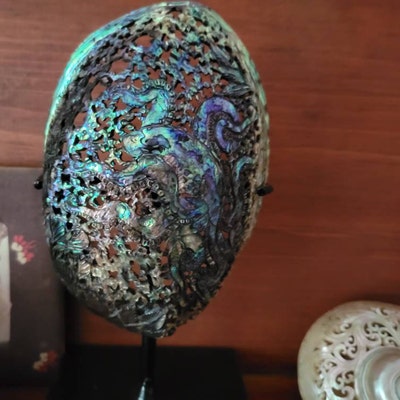 Hand Carved Pearl Mussel Clam Shell XL Size,hummingbird Theme,real and ...