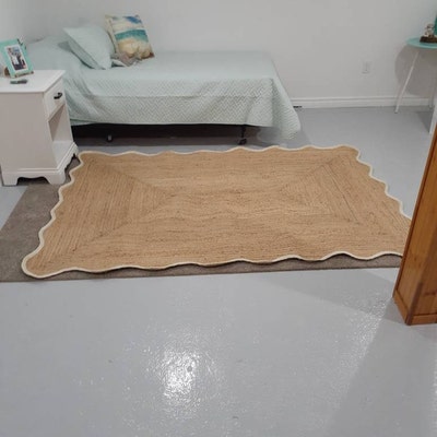 Scallop Jute Rug, Natural Jute Wavy Edge Rug, Scalloped Shape Rug ...