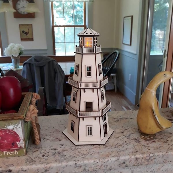 Lighthouse Tree Topper W/led Beacon Light - Natural Wood Finish ...