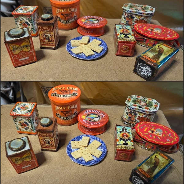 Miniature Red Vintage Scenic Folk Art Tins, 1:12 Scale Papercraft ...