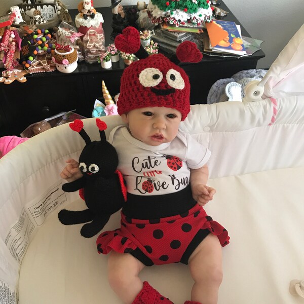 Love Bug Beanie, NB Love Bug, Red Hearts, February Baby, 3-6 Valentine ...