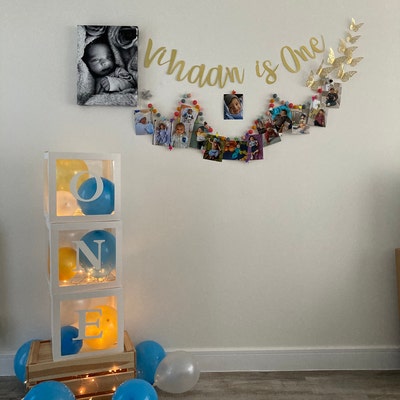 One Box 1st Birthday Decoration White Clear One Balloon Boxes First ...