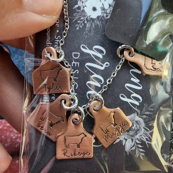 Tiny Ear Tag, Mixed Metal Tag, Multiple Ear Tags, Cow Necklace, Sheep ...