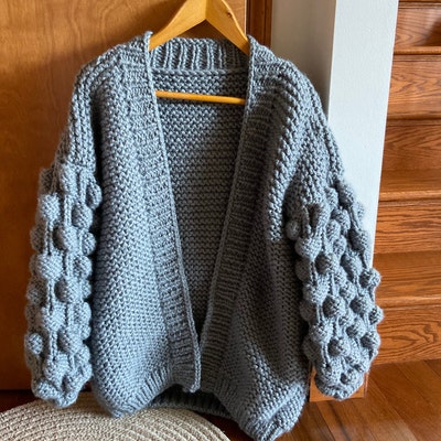 Bubble Sleeve Chunky Cardigan Knitting Pattern, Bobble Cardigan ...