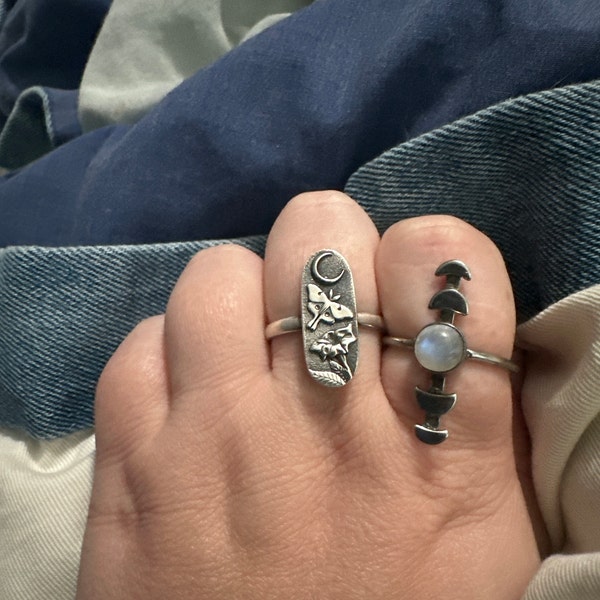 Sterling Silver Luna Moth Ring Moon Ring Morning Glory Ring Moonflower ...