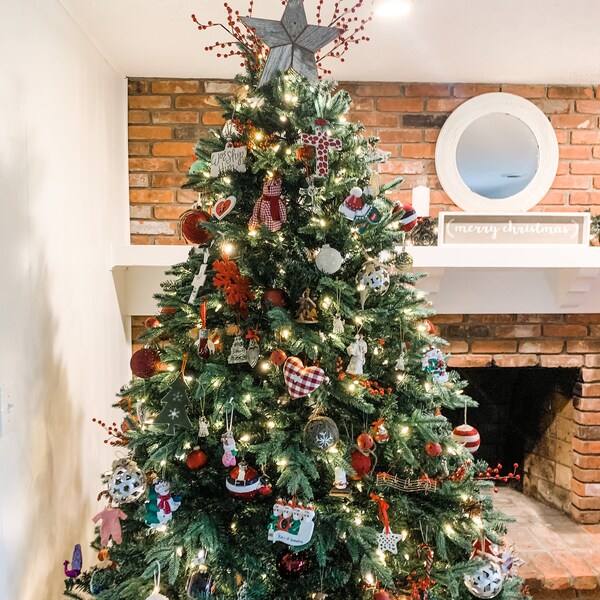 White Wood Star Christmas Tree Topper Decoration 12” Star Tree Topper ...