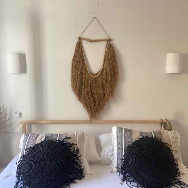 Round Raffia Mirror Macrame Mirror Round Wall Decor Boho Bedroom Bohemian Tropical Mirror Decor ...