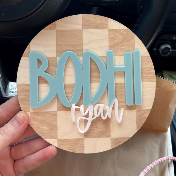 Baby Announcement Sign W/ Checker Board Design, Birth Announcement ...
