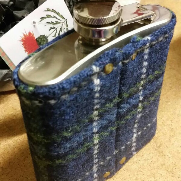 6 Oz Harris Tweed Hip Flask Made in Scotland Groomsmen Man Gift Tartan ...