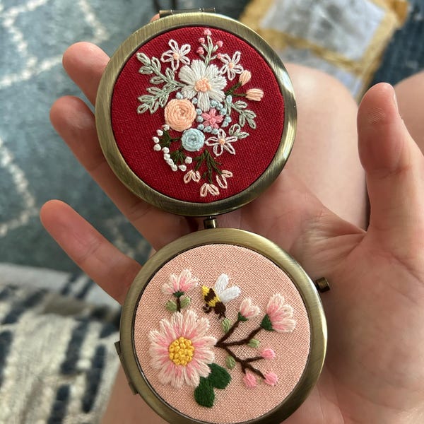 Hand Embroidered Coin Purse With Flower Embroidery, Earphone Case ...