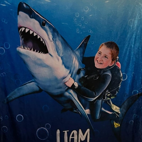 Personalized Shark Custom Velveteen Plush Blanket, Custom Shark Gift ...