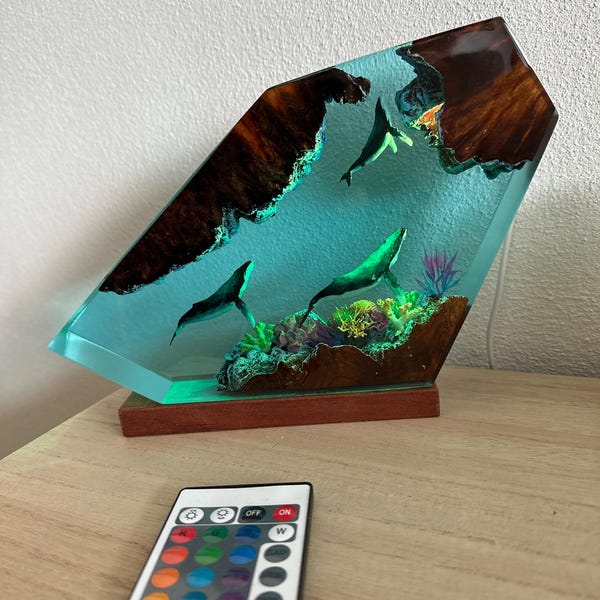 Orca Whale and Diver Resin Lamp, Killer Whale Night Light,epoxy Resin ...