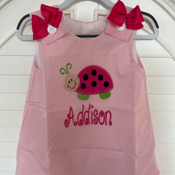Pink Gingham Ladybug Applique A-line Dress - Baby Girl Dress - Ladybug ...