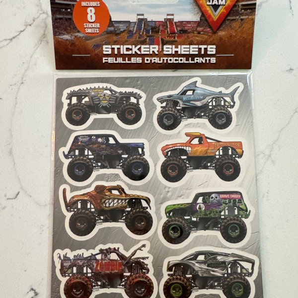 Monster Jam Sticker Sheets (pack of 8) – 8 Stickers per Sheet. Great as ...