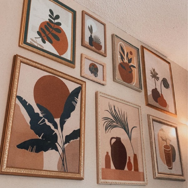 Printable Wall Art, Boho Mid Century Modern Wall Art, Gallery Wall Set ...