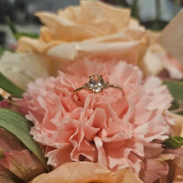 14k Solid Gold Pink Topaz Diamond Ring | Womens Oval Engagement Ring ...