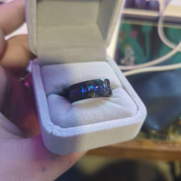 His and Hers Black Fire Opal Ring Set, Couples Wedding Ring, Matching ...