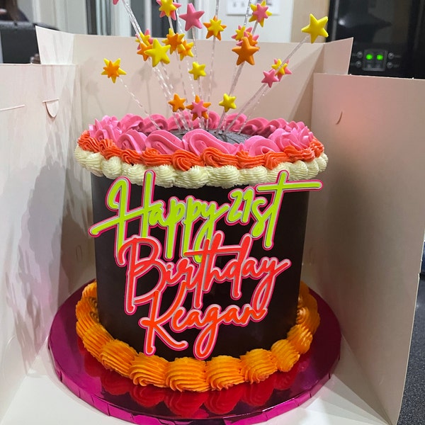 Neon Birthday Cake Topper - Neon Birthday Party - 80s Party - Rave ...