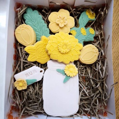 Jar and Flowers Set Cookie Cutter and Embosser, Happy Mother's Day, Mum ...