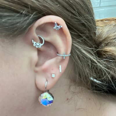 G23 Titanium Conch Hoop, Gem Cross Conch Earring, 10 or 12mm Conch ...