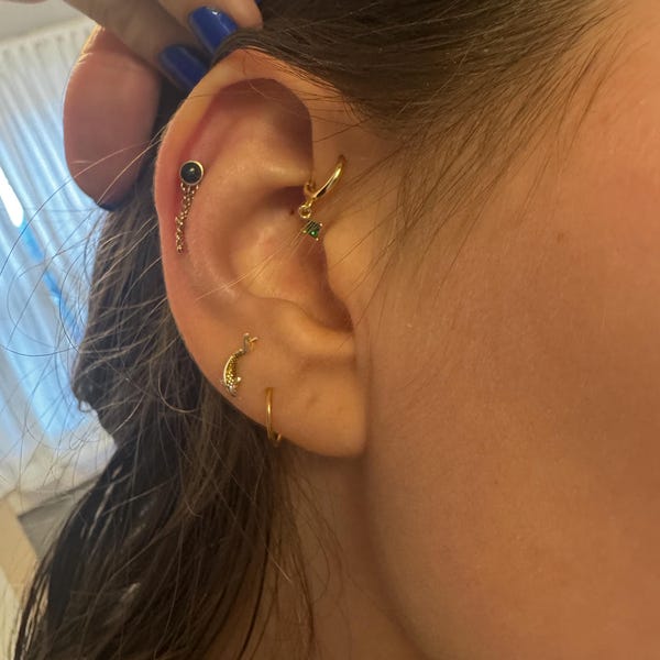 Tiny Ruby Dangle Rook Hoop Earring • Gemstone Helix Hoop • Rook Earring ...