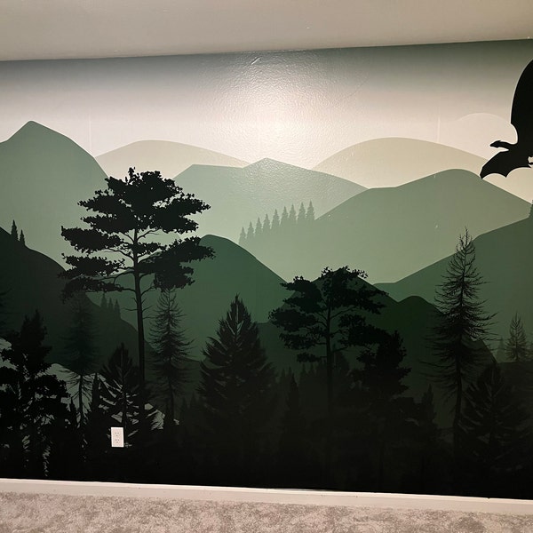 New Mountains Wallpaper for Girl Room Removable, Green Forest Wall ...